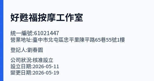 好甦福按摩工作室的照片-統編 61021447(臺中市) 公司登記資料與營業項目詳細圖表