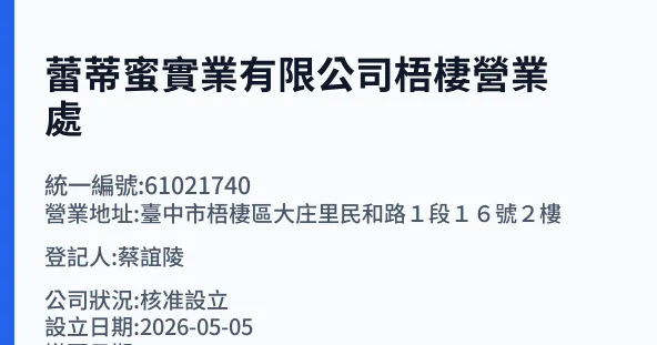 蕾蒂蜜實業有限公司梧棲營業處的照片-統編 61021740(臺中市) 公司登記資料與營業項目詳細圖表