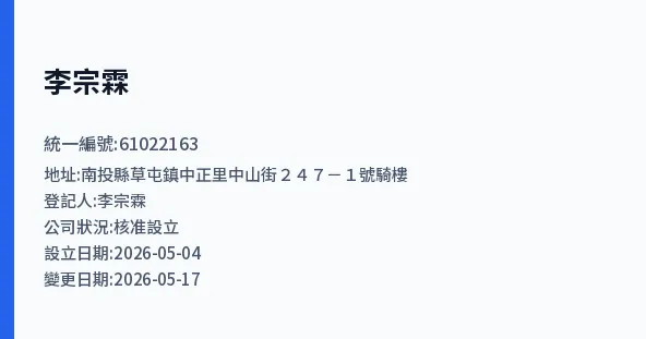李宗霖的照片-統編 61022163(南投縣) 公司登記資料與營業項目詳細圖表