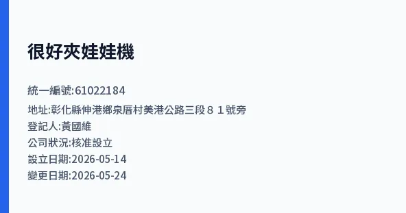 很好夾娃娃機的照片-統編 61022184(彰化縣) 公司登記資料與營業項目詳細圖表