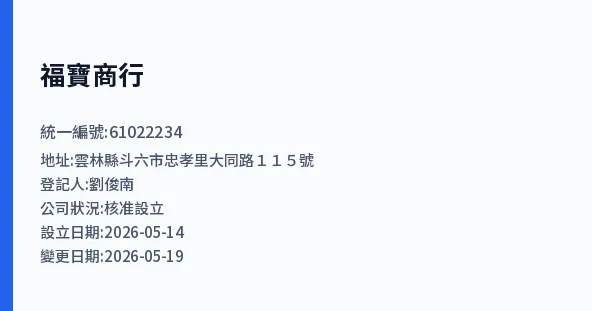 福寶商行的照片-統編 61022234(雲林縣) 公司登記資料與營業項目詳細圖表