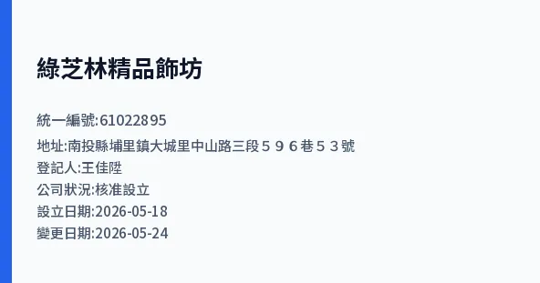 綠芝林精品飾坊的照片-統編 61022895(南投縣) 公司登記資料與營業項目詳細圖表
