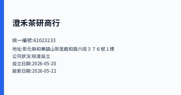 澄禾茶研商行的照片-統編 61023233(彰化縣) 公司登記資料與營業項目詳細圖表