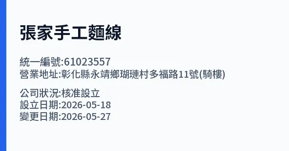 張家手工麵線的照片-統編 61023557(彰化縣) 公司登記資料與營業項目詳細圖表