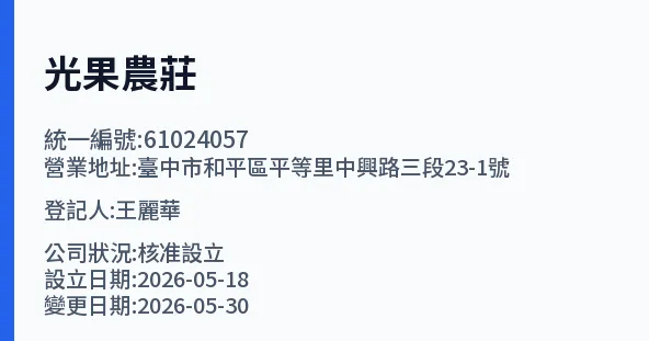 光果農莊的照片-統編 61024057(臺中市) 公司登記資料與營業項目詳細圖表