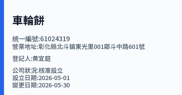 車輪餅的照片-統編 61024319(彰化縣) 公司登記資料與營業項目詳細圖表