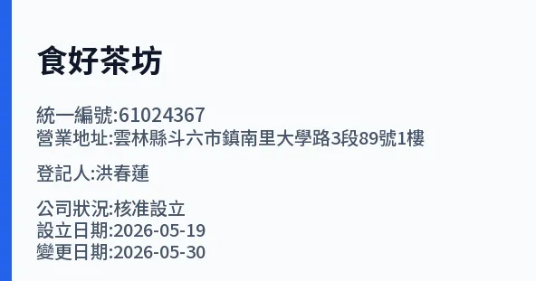 食好茶坊的照片-統編 61024367(雲林縣) 公司登記資料與營業項目詳細圖表