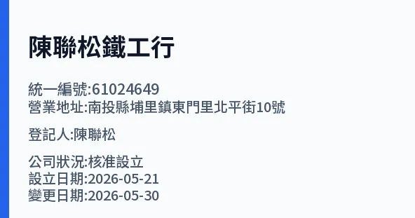 陳聯松鐵工行的照片-統編 61024649(南投縣) 公司登記資料與營業項目詳細圖表