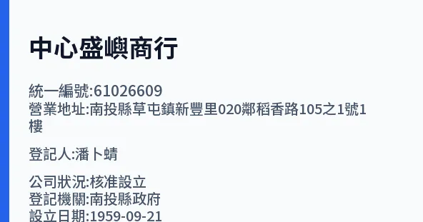 中心盛嶼商行的照片-統編 61026609(南投縣) 公司登記資料與營業項目詳細圖表