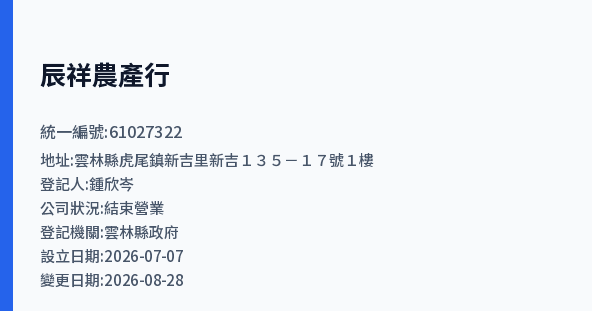 辰祥農產行的照片-統編 61027322 公司登記資料與營業項目詳細圖表
