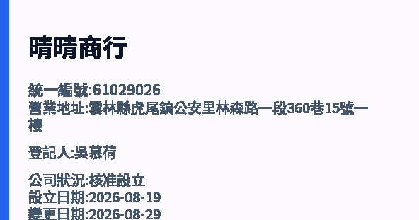 晴晴商行的照片-統編 61029026(雲林縣) 公司登記資料與營業項目詳細圖表