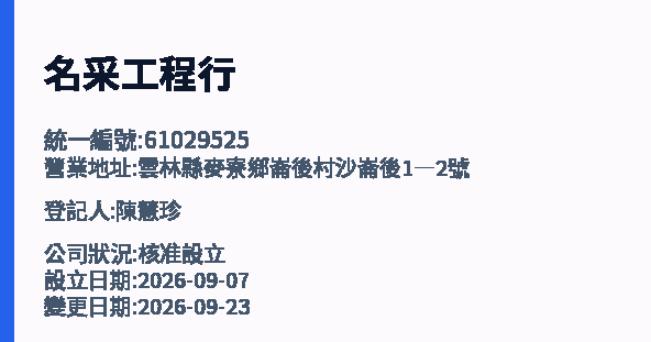 名采工程行的照片-統編 61029525(雲林縣) 公司登記資料與營業項目詳細圖表