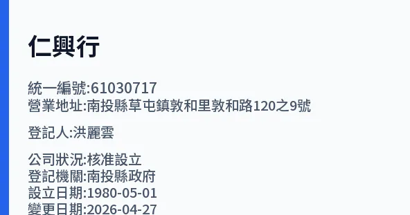 仁興行的照片-統編 61030717(南投縣) 公司登記資料與營業項目詳細圖表