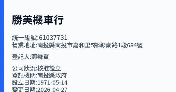 勝美機車行的照片-統編 61037731(南投縣) 公司登記資料與營業項目詳細圖表