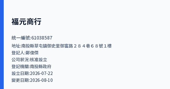 福元商行的照片-統編 61038587(南投縣) 公司登記資料與營業項目詳細圖表