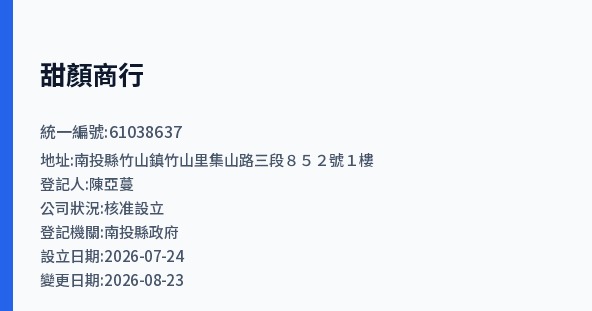 甜顏商行的照片-統編 61038637(南投縣) 公司登記資料與營業項目詳細圖表