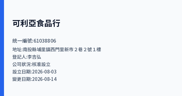 可利亞食品行的照片-統編 61038806(南投縣) 公司登記資料與營業項目詳細圖表