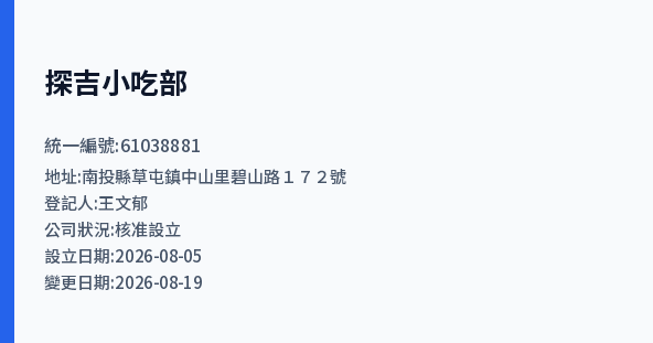 探吉小吃部的照片-統編 61038881(南投縣) 公司登記資料與營業項目詳細圖表