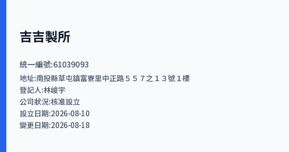 吉吉製所的照片-統編 61039093(南投縣) 公司登記資料與營業項目詳細圖表