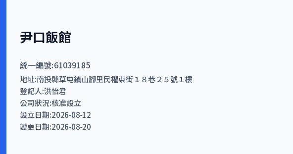 尹口飯館的照片-統編 61039185(南投縣) 公司登記資料與營業項目詳細圖表