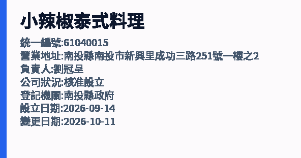 小辣椒泰式料理的照片-統編 61040015(南投縣) 公司登記資料與營業項目詳細圖表