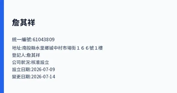 詹其祥的照片-統編 61043809(南投縣) 公司登記資料與營業項目詳細圖表