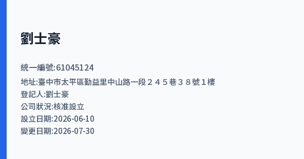 劉士豪的照片-統編 61045124 公司登記資料與營業項目詳細圖表