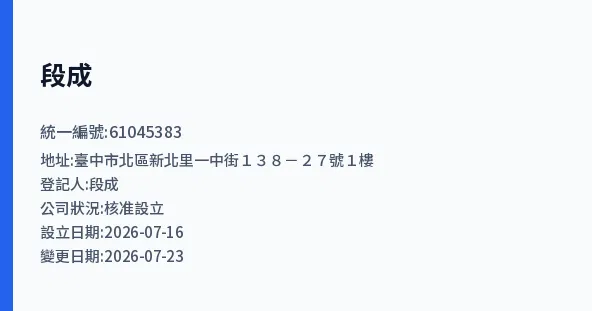 段成的照片-統編 61045383(臺中市) 公司登記資料與營業項目詳細圖表