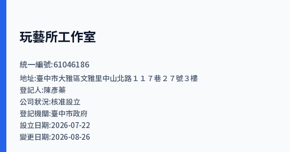 玩藝所工作室的照片-統編 61046186 公司登記資料與營業項目詳細圖表