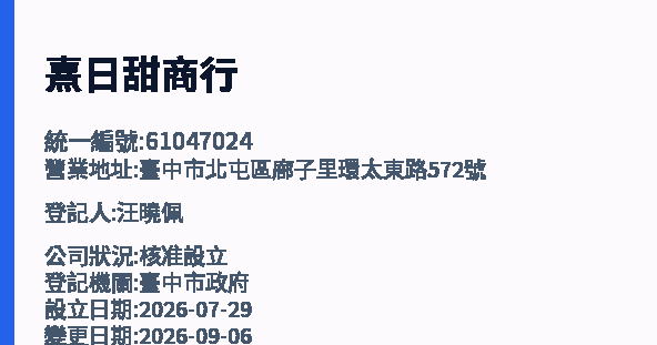 熹日甜商行的照片-統編 61047024(臺中市) 公司登記資料與營業項目詳細圖表