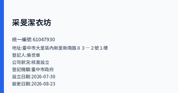 采旻潔衣坊的照片-統編 61047930(臺中市) 公司登記資料與營業項目詳細圖表