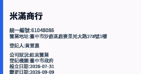 米滿商行的照片-統編 61048086 公司登記資料與營業項目詳細圖表
