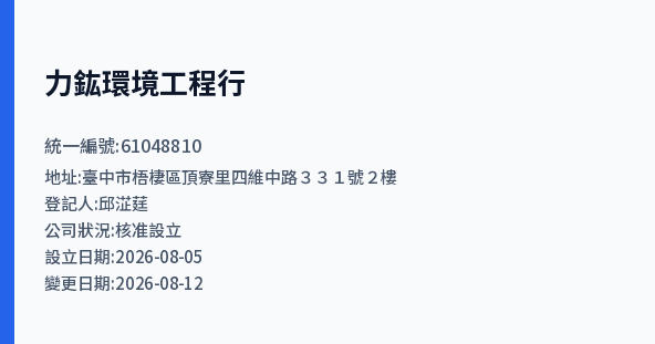 力鈜環境工程行的照片-統編 61048810(臺中市) 公司登記資料與營業項目詳細圖表