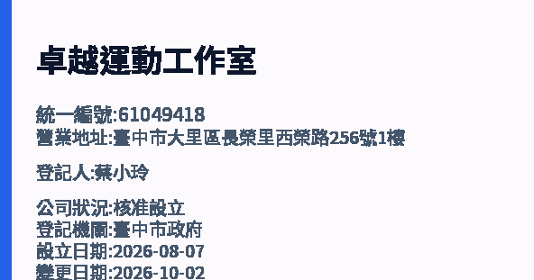 卓越運動工作室的照片-統編 61049418 公司登記資料與營業項目詳細圖表