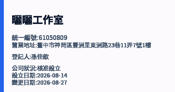 曬曬工作室的照片-統編 61050809(臺中市) 公司登記資料與營業項目詳細圖表