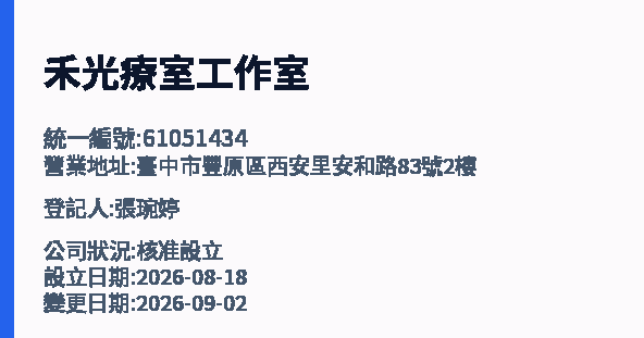 禾光療室工作室的照片-統編 61051434(臺中市) 公司登記資料與營業項目詳細圖表