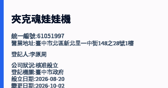 夾克魂娃娃機的照片-統編 61051997 公司登記資料與營業項目詳細圖表