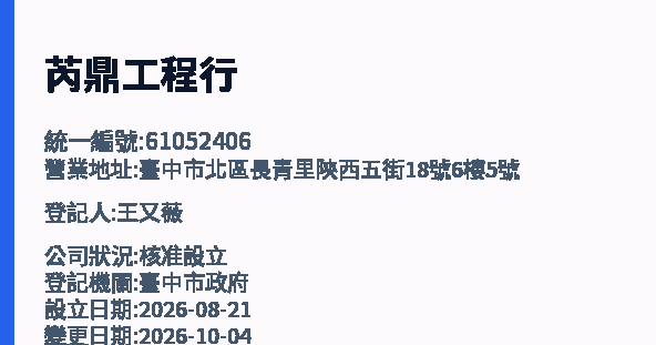 芮鼎工程行的照片-統編 61052406(臺中市) 公司登記資料與營業項目詳細圖表