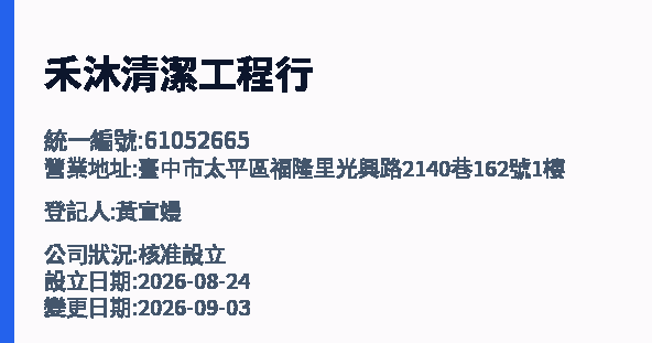 禾沐清潔工程行的照片-統編 61052665(臺中市) 公司登記資料與營業項目詳細圖表