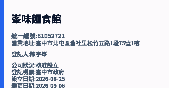 峯味麵食館的照片-統編 61052721(臺中市) 公司登記資料與營業項目詳細圖表