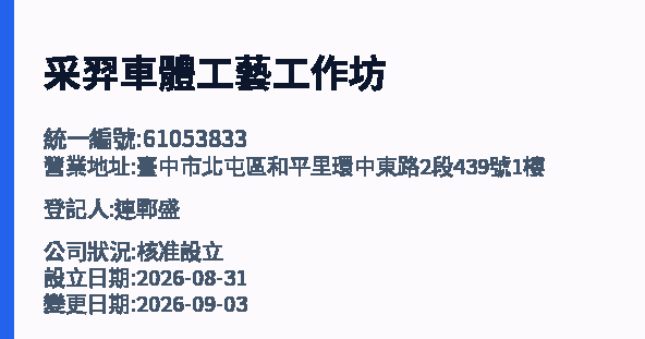采羿車體工藝工作坊的照片-統編 61053833(臺中市) 公司登記資料與營業項目詳細圖表