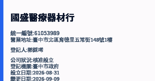 國盛醫療器材行的照片-統編 61053989(臺中市) 公司登記資料與營業項目詳細圖表