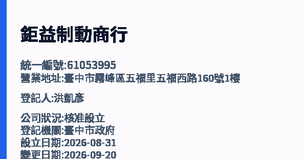 鉅益制動商行的照片-統編 61053995(臺中市) 公司登記資料與營業項目詳細圖表