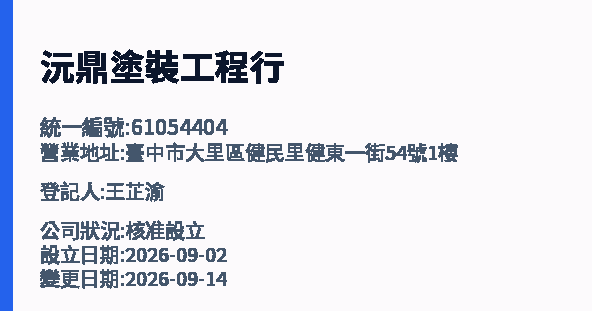 沅鼎塗裝工程行的照片-統編 61054404(臺中市) 公司登記資料與營業項目詳細圖表