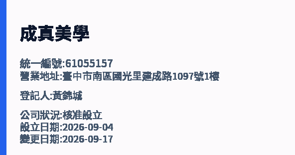 成真美學的照片-統編 61055157(臺中市) 公司登記資料與營業項目詳細圖表