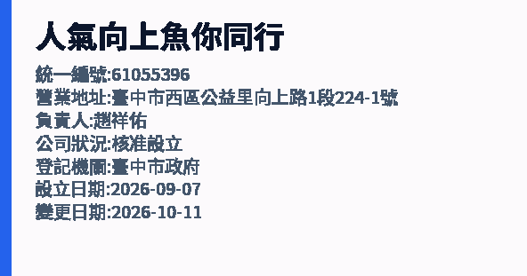 人氣向上魚你同行的照片-統編 61055396(臺中市) 公司登記資料與營業項目詳細圖表