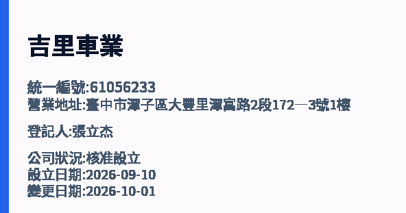 吉里車業的照片-統編 61056233(臺中市) 公司登記資料與營業項目詳細圖表
