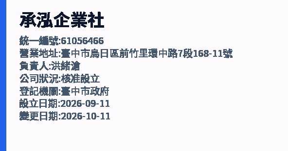 承泓企業社的照片-統編 61056466(臺中市) 公司登記資料與營業項目詳細圖表