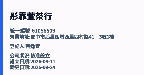 彤霏萱茶行的照片-統編 61056509(臺中市) 公司登記資料與營業項目詳細圖表