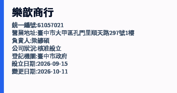 樂歆商行的照片-統編 61057021(臺中市) 公司登記資料與營業項目詳細圖表